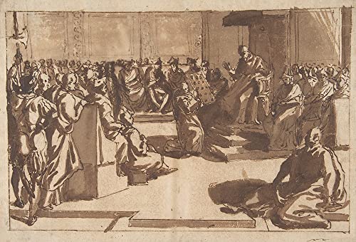 ArtDirect Cesare Nebbia 24x18 Black Modern Frame and Double Matted Museum Art Print Titled - An Ecclesiastic Blessing a Book Before the Sacred College. (1580-90)