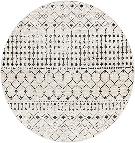 Mark&Day Washable Area Rugs, 7ft Round Mary Modern Cream Area Rug, Black / Beige Carpet for Living Room, Bedroom or Kitchen (6'7" Round, Machine Washable)