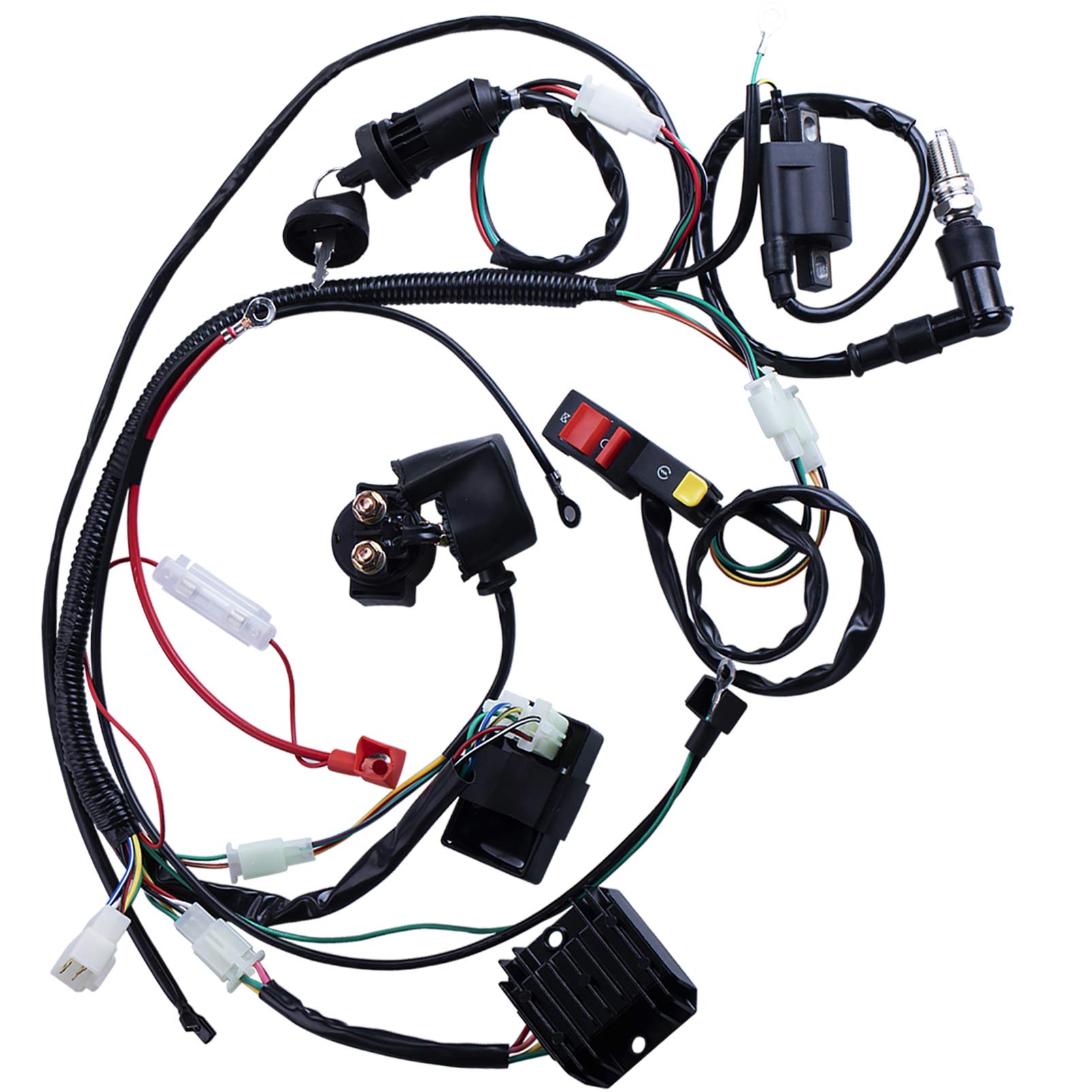 Complete Electrics Wiring Harness CDI Ignition Coil Solenoid Relay Spark Plug Kits for Chinese 4-Stroke ATV Quad Dirt Bike 150cc 200cc 250cc Go Kart by OTOHANS AUTOMOTIVE