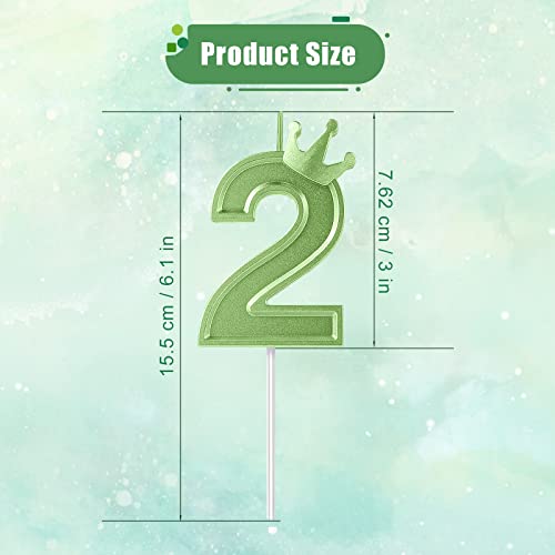 3inch Birthday Number Candle, 3D Candle Cake Topper with Crown Cake Numeral Candles Number Candles for Birthday Anniversary Parties (Green, 2)