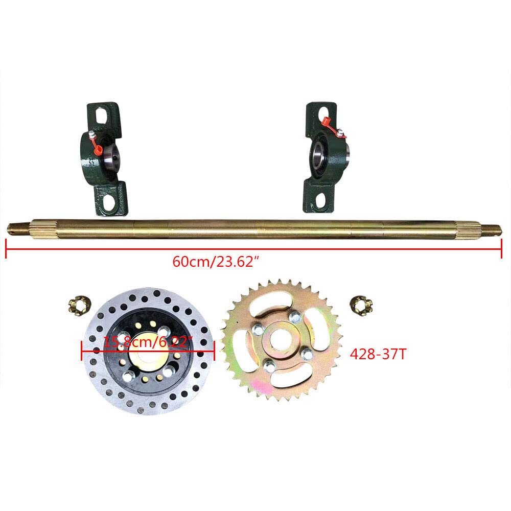LGXSHOP 23.6in ATV Rear Axle Track, Rear Axle Complete Assembly with Brake Disc&Wheels for ATV Go Kart Karting UTV Buggy Quad Snow Sand Track 60cm Rear Axle Complete Kit