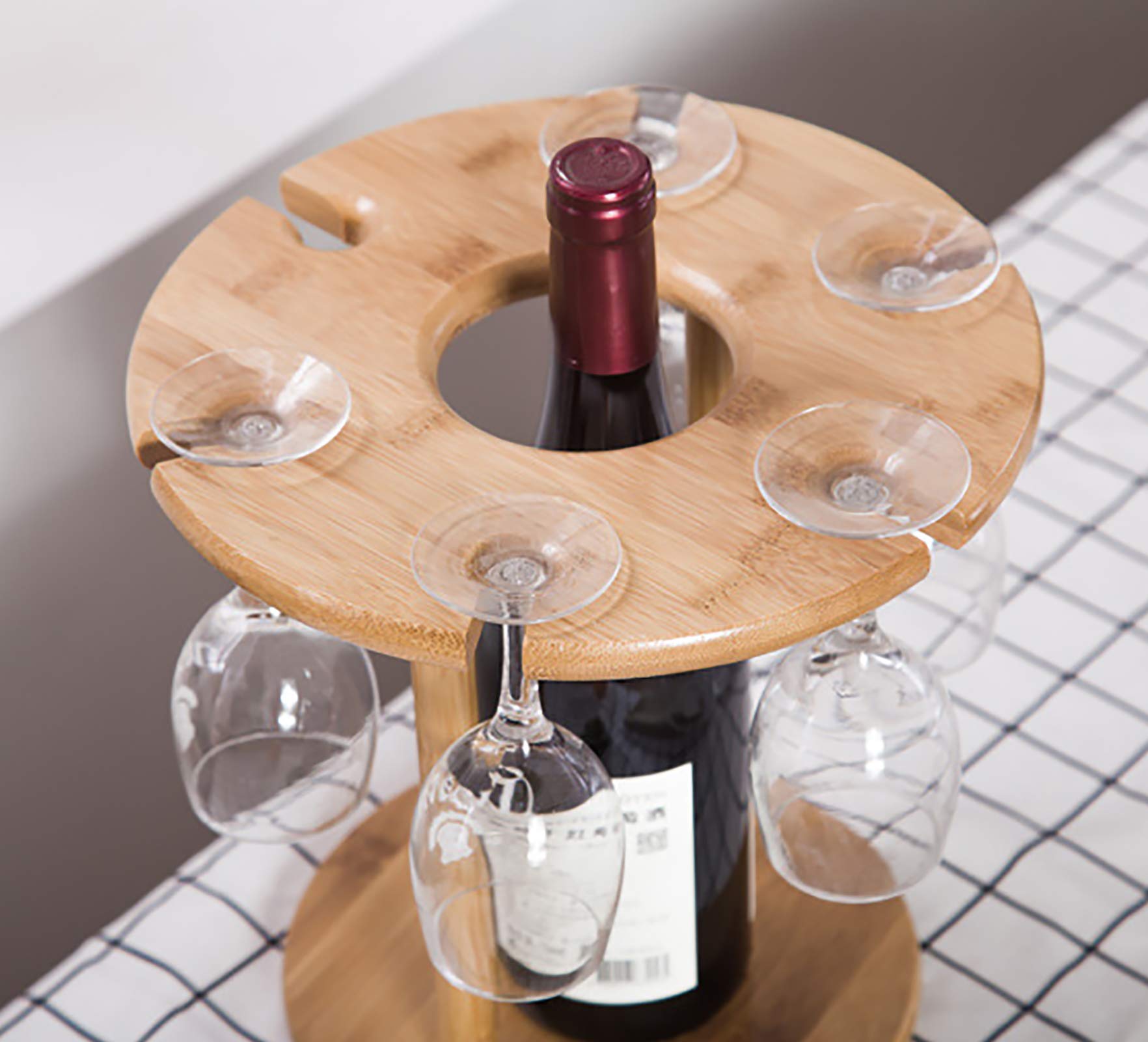 Cedilis Countertop Wine Glass Rack, Tabletop Bamboo Wine Bottle Holder, Wine Glasses Storage Stand, Holds 6 Glasses and 1 Bottle, Perfect for Home Kitchen Decor, Bar, Wine Cellar