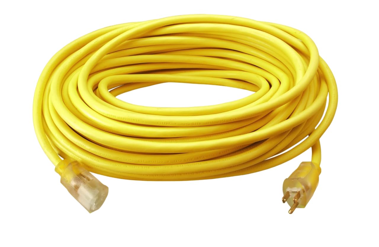 Southwire 2588SW0002 Outdoor Cord-12/3 SJTW Heavy Duty 3 Prong Extension Cord-for Commercial Use (50', Yellow), 50 Feet