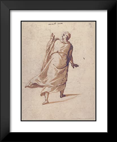 ArtDirect Cesare Nebbia 19x24 Black Modern Frame and Double Matted Museum Art Print Titled - Back View of a Standing Man in a Long Cloak (1536-1614)