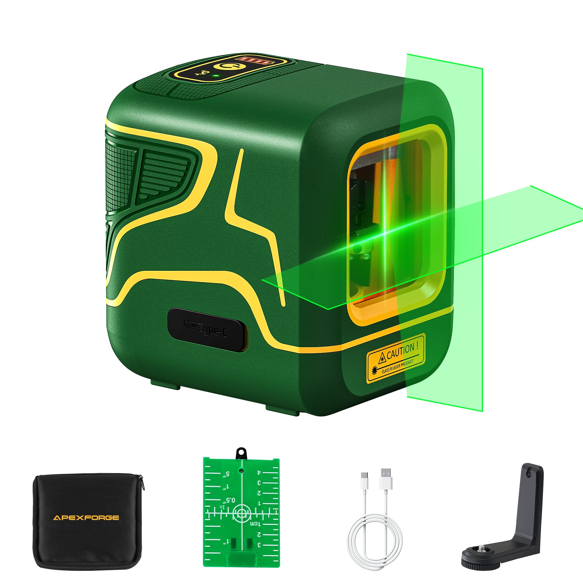 APEXFORGE X1C Cross Line Laser Level, with Rechargeable Battery, 100ft Green Beam, Self-Leveling, Vertical and Horizontal Line, Pulse Mode, 360° Magnetic Pivoting Base