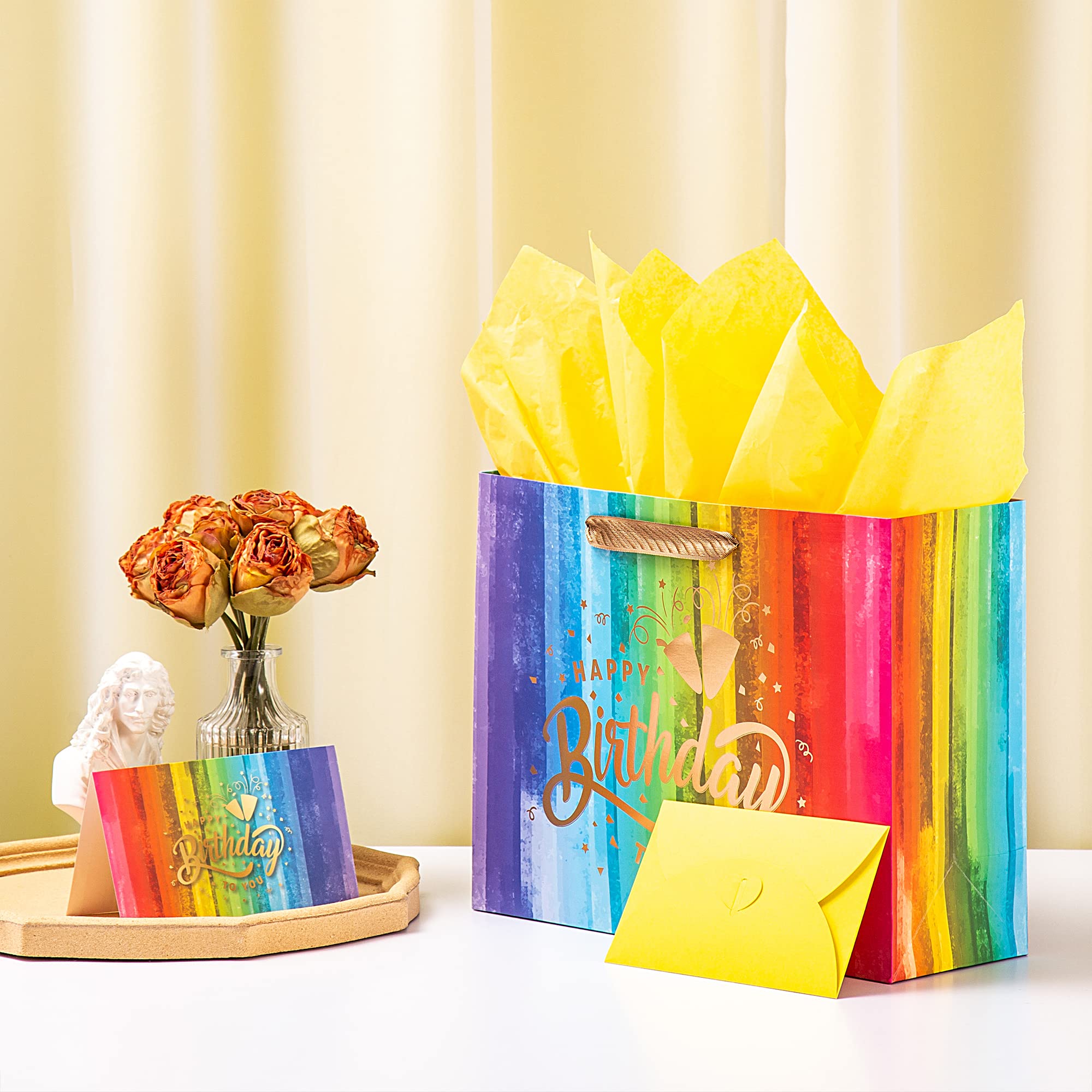MIXMECY 13" 16.5" Large and Extra Large Gift bags for Birthday Party with Tissue Paper, Card,Surprise envelope