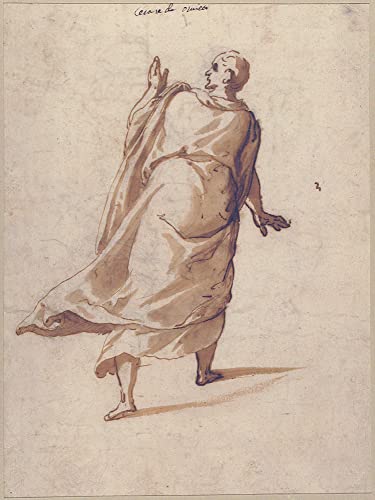ArtDirect Cesare Nebbia 19x24 Black Modern Frame and Double Matted Museum Art Print Titled - Back View of a Standing Man in a Long Cloak (1536-1614)