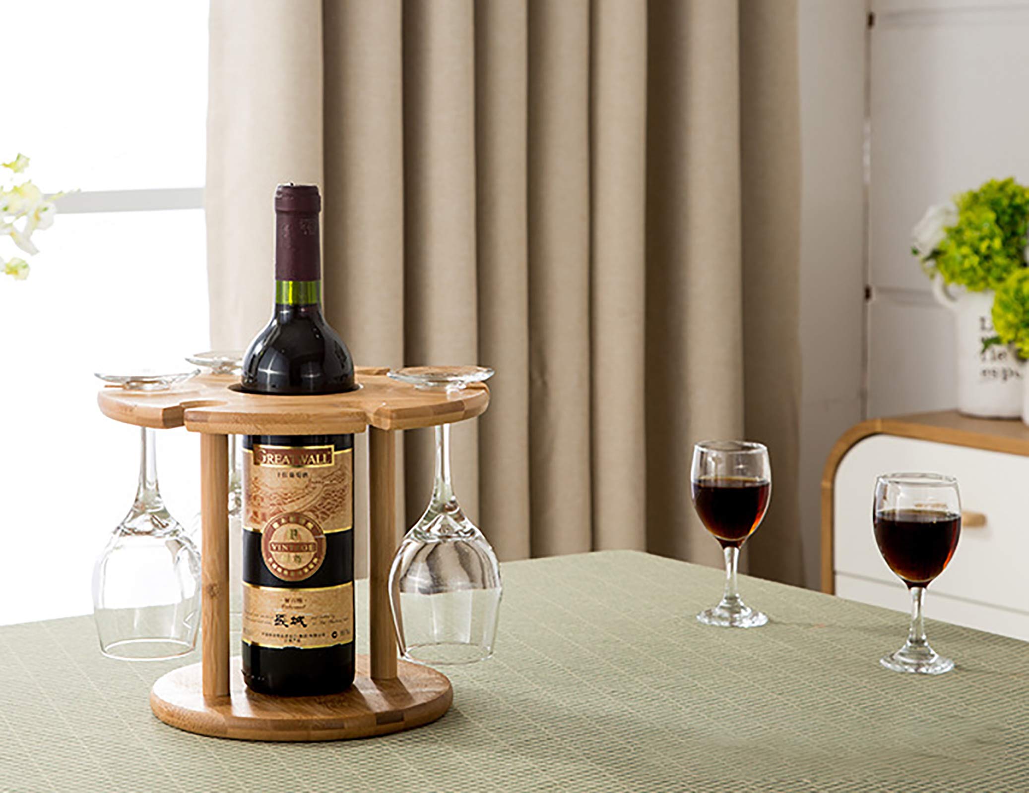 Cedilis Countertop Wine Glass Rack, Tabletop Bamboo Wine Bottle Holder, Wine Glasses Storage Stand, Holds 6 Glasses and 1 Bottle, Perfect for Home Kitchen Decor, Bar, Wine Cellar