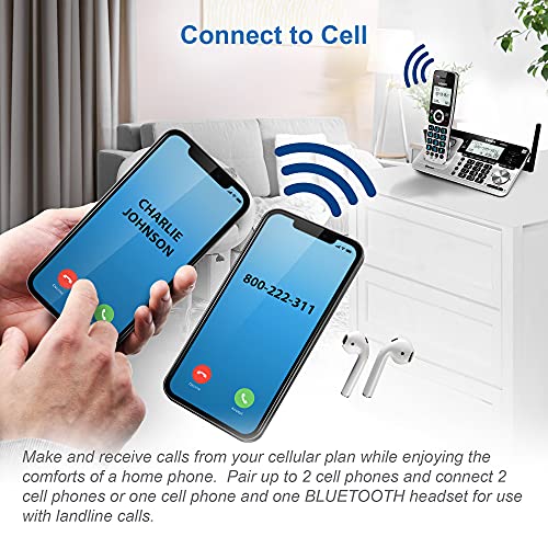 VTech VS113-5 Extended Range 5 Handset Cordless Phone for Home with Call Blocking, Connect to Cell Bluetooth, 2" Backlit Screen, Big Buttons, and Answering System, Silver & Black