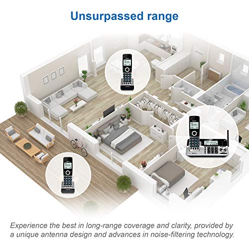 VTech VS113-5 Extended Range 5 Handset Cordless Phone for Home with Call Blocking, Connect to Cell Bluetooth, 2" Backlit Screen, Big Buttons, and Answering System, Silver & Black