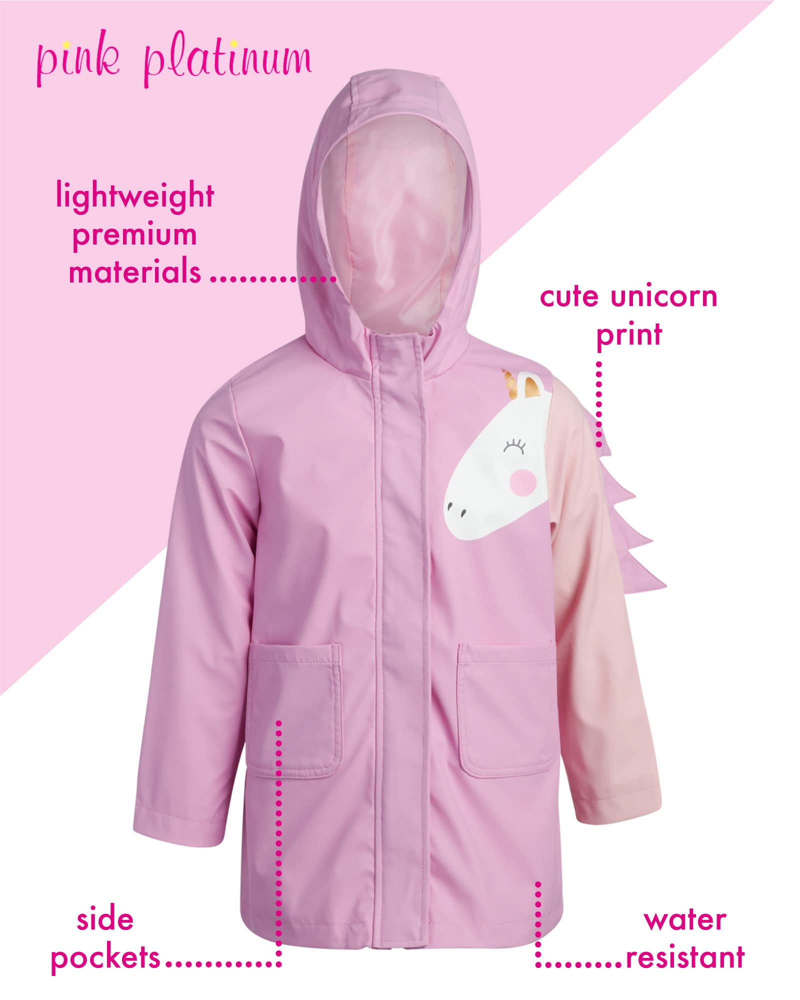 Pink Platinum Girls' Rain Jacket - Lightweight Waterproof Unicorn Windbreaker Slicker Shell Raincoat (Toddler/Little Girl), Size 2T, Violet