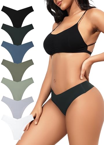 LEVAO 7 Pack Seamless Underwear for Women No Show Bikini Panties Invisible V-shaped Waistband Hipster Cheeky Underwear S-XL