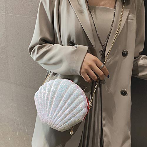 MANZONI Women Girls Little Seashell Purse -Body Shoulder Bags Sequins Chain Purse, White