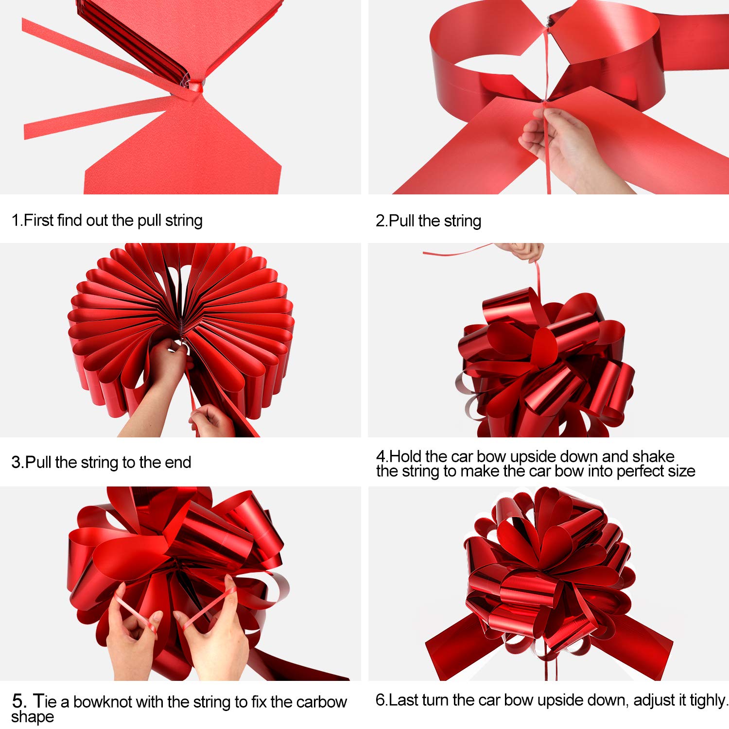 6 Pieces Large Car Bow, Include 20 Inch Car Ribbon Bow and 5 Pieces 6 Inch Pull Bow Car Decoration New Houses Wedding