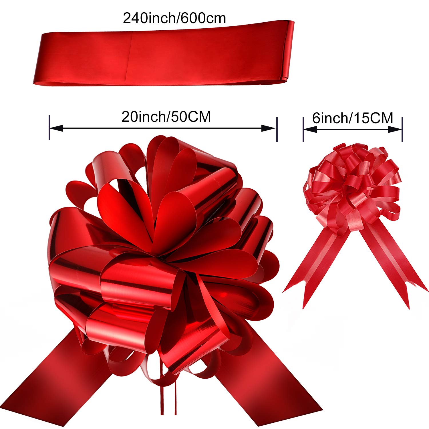 6 Pieces Large Car Bow, Include 20 Inch Car Ribbon Bow and 5 Pieces 6 Inch Pull Bow Car Decoration New Houses Wedding
