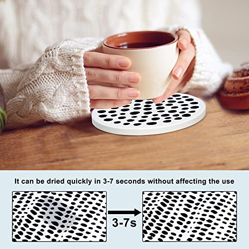 WYLHXYQQ Absorbent Ceramic Coaster,Drink Coasters Set of 6, with a Bracket, Cork Base, Heat Resistant Coaster, Suitable for Home, Kitchen, Bar, Office, Birthday Gift (Black and White dot)