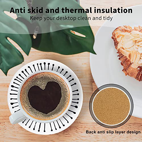 WYLHXYQQ Absorbent Ceramic Coaster,Drink Coasters Set of 6, with a Bracket, Cork Base, Heat Resistant Coaster, Suitable for Home, Kitchen, Bar, Office, Birthday Gift (Black and White dot)