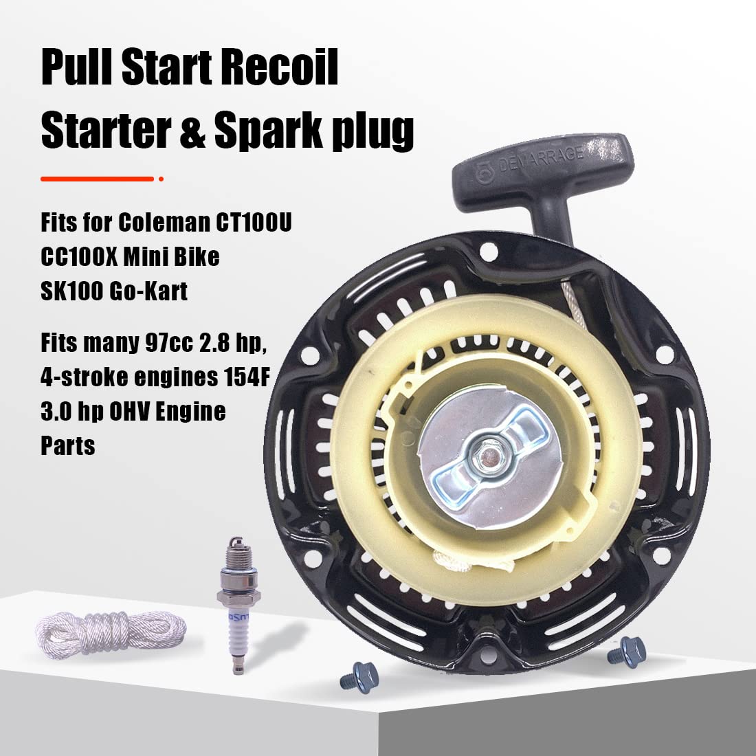 Pull Start Recoil Starter for Coleman CK100-S CT100U CC100X Mini Bike SK100 Go-Kart 97cc 2.8 HP MM-B80 Mini Bike with Spark Plug