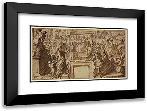 ArtDirect Cesare Nebbia 24x14 Black Modern Frame and Double Matted Museum Art Print Titled - Saint Charles Borromeo Entering the Town of Pavia (C. 1604)