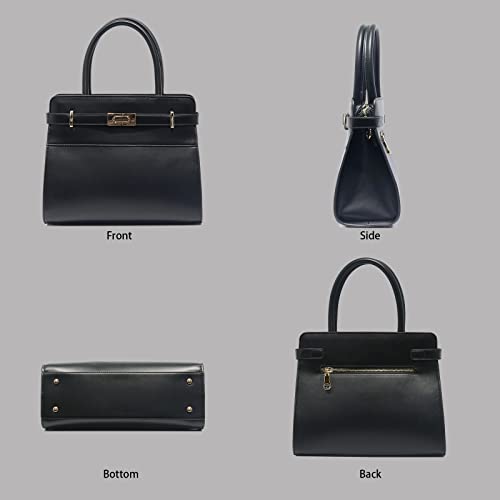 Chinllo Womens Top-Handle Handbag Every day Satchel Leather Purse Crossbody Bag with Long Detachable Strap(Black)