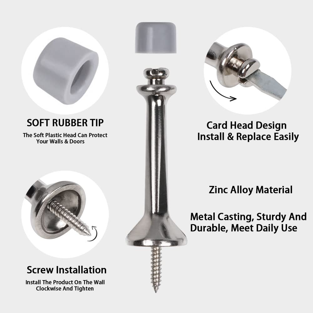 Cosnys 4 Pack 3" Heavy Duty Solid Rigid Door Stop with Soft Rubber Tip, Zinc Die Cast Metal Door Stopper Protect Wall & Door, Brushed Satin Nickel