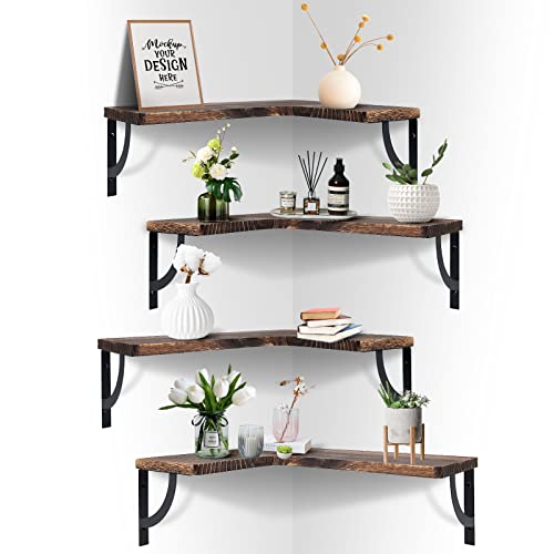 ANCEN Corner Floating Shelves Set of 4 Wall Mounted Wooden Storage Display Wall Shelves Decor for Living Room, Bathroom, Kitchen, Bedroom, Nursery Room,Garage and Office