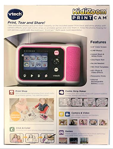 VTech KidiZoom PrintCam Instant Printing Camera - No Ink Required - 150+ Photo Effects and Activities (Pink)