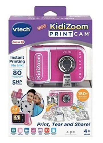VTech KidiZoom PrintCam Instant Printing Camera - No Ink Required - 150+ Photo Effects and Activities (Pink)