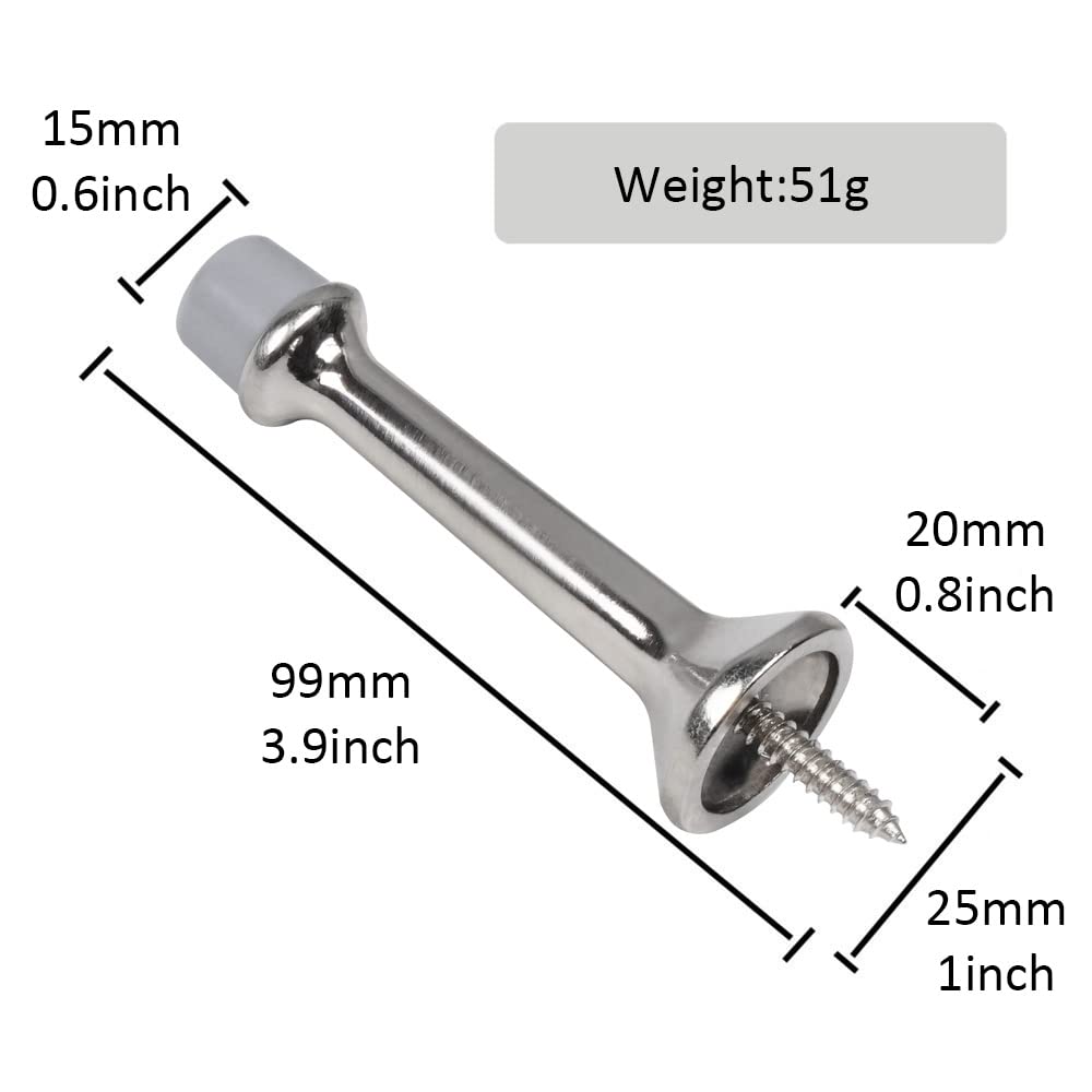 Cosnys 4 Pack 3" Heavy Duty Solid Rigid Door Stop with Soft Rubber Tip, Zinc Die Cast Metal Door Stopper Protect Wall & Door, Brushed Satin Nickel