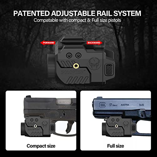 SOLOFISH 600lm Adjustable Pistol Light Laser Combo Fits for Full & Compact Rail, Shockproof Red Laser Sight and Gun Light with Strobe Function, Rechargeable (Laser Output is <5mW, Class IIIA)