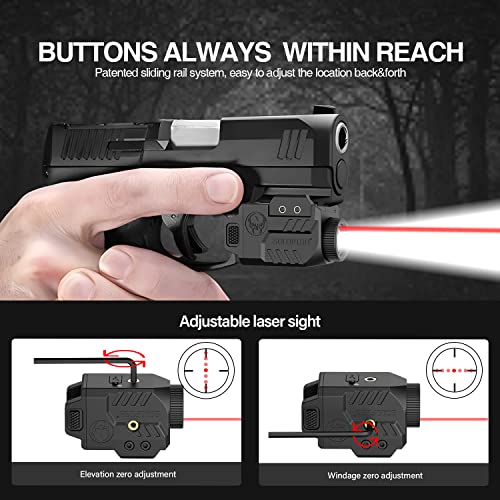 SOLOFISH 600lm Adjustable Pistol Light Laser Combo Fits for Full & Compact Rail, Shockproof Red Laser Sight and Gun Light with Strobe Function, Rechargeable (Laser Output is <5mW, Class IIIA)