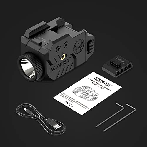 SOLOFISH 600lm Adjustable Pistol Light Laser Combo Fits for Full & Compact Rail, Shockproof Red Laser Sight and Gun Light with Strobe Function, Rechargeable (Laser Output is <5mW, Class IIIA)