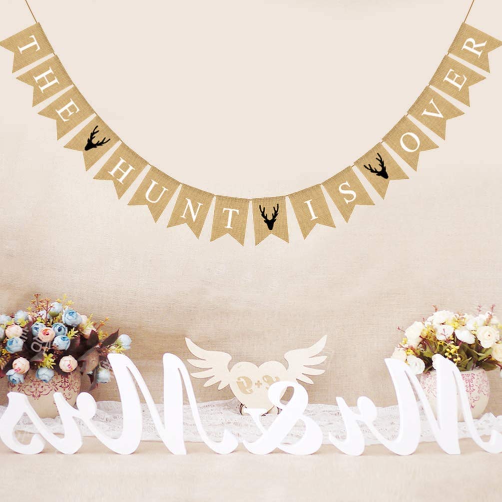 The Hunt is Over Banner Burlap Bunting Banner Garland Flags for Hunting Festival Party Decorations