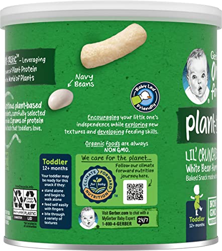 Gerber Snacks for Baby Organic Lil Crunchies, Plant-tastic, White Bean Hummus, 1.59 Ounce