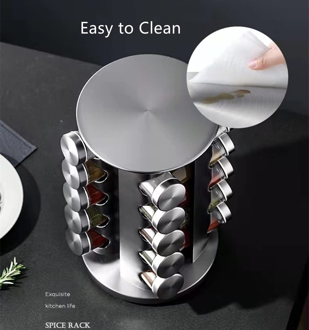 Revolving Spice Rack Organizer Countertop, Spinning Herb and Spice Storage Rack Tower Organizer with 20 Empty Jars, Rotating Spice Holder Shelf Seasoning Rack Shelf, Spice Seasoning Bottle Organizer