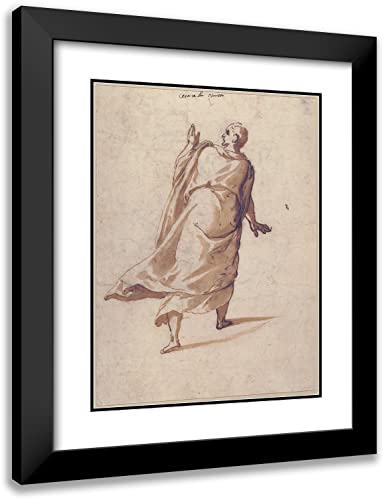 ArtDirect Cesare Nebbia 15x18 Black Modern Frame and Double Matted Museum Art Print Titled - Back View of a Standing Man in a Long Cloak (1536-1614)
