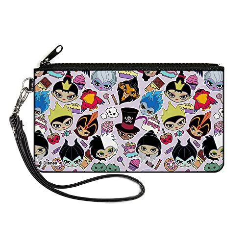 Buckle-Down Disney Wallet, Zip Clutch, Disney Sweet Chibi Villain Faces and Icons Collage Lavender, Canvas