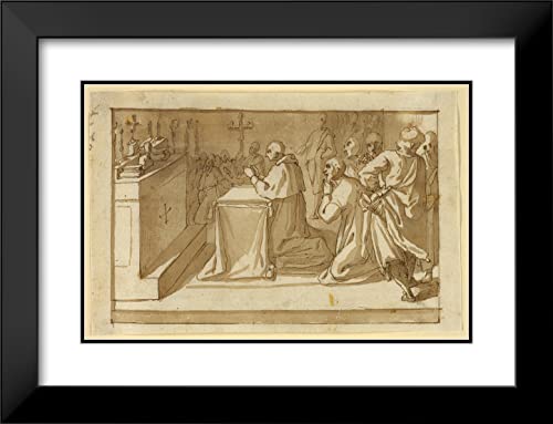 ArtDirect Workshop of Cesare Nebbia 24x17 Black Modern Frame and Double Matted Museum Art Print Titled - Saint Charles Borromeo Venerating the Relics (C. 1604)