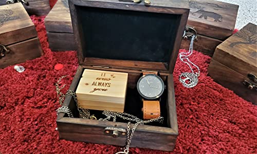 Engraved Wooden Tarot Box for Cards Crystal Holder | Sun and Moon Fortune Telling Astrology Trinket Keepsake Box. Fengshui Luck Talisman Decorative Gift Case/Holder