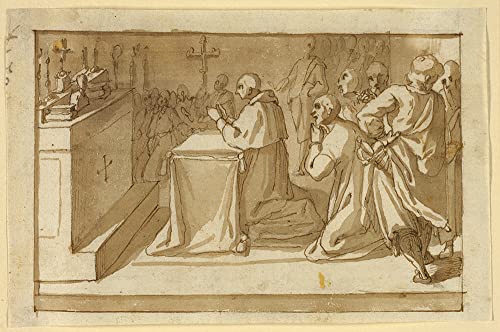 ArtDirect Workshop of Cesare Nebbia 24x17 Black Modern Frame and Double Matted Museum Art Print Titled - Saint Charles Borromeo Venerating the Relics (C. 1604)