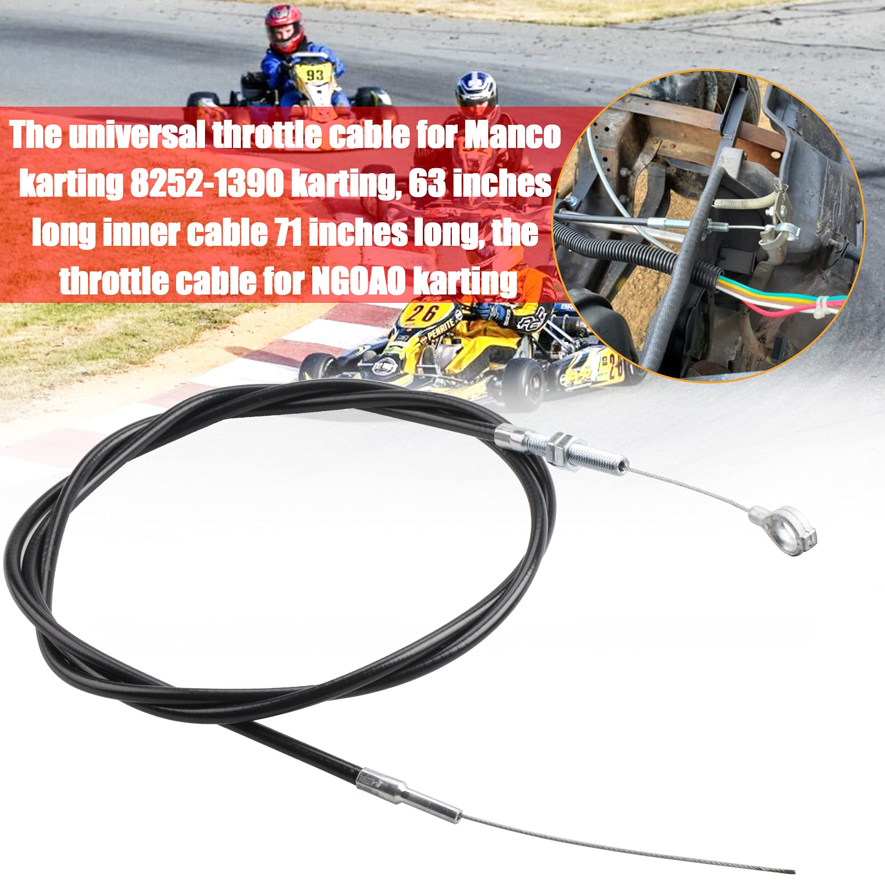 MRELC Universal Throttle Cable Compatible with Manco Go Kart 8252-1390 Go Cart,wire 71" With 63" Casing,Two sets of throttle cable for karting