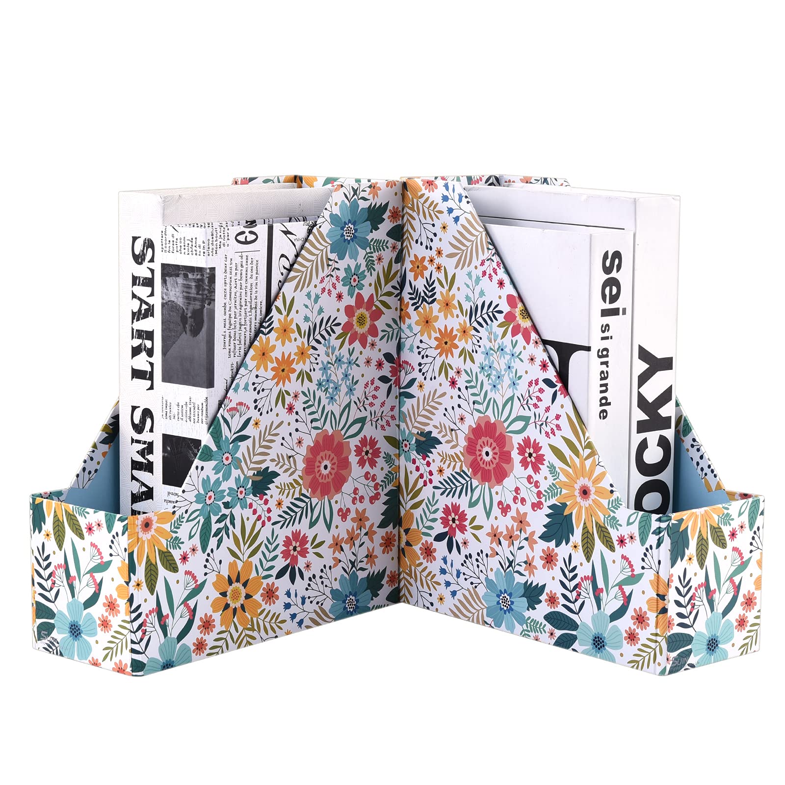 SUIN 2 Packs Foldable Magazine-File Holder, Seamless Floral Designered File-Boxes Desk File Organizer for Office/Home/School