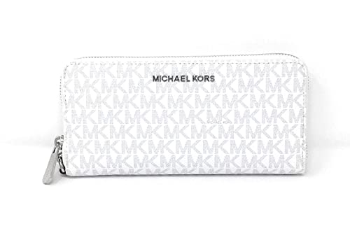 Michael Kors Jet Set Travel Continental Zip Around Leather Wallet Wristlet Bright White