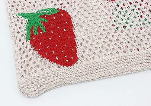 Fairycore Hobo Bag Y2K Fairy Grunge Strawberry Crochet Tote Bag Aesthetic Indie Shoulder Handbags Mesh Purse Accessory (Green,21.5"x12.5")