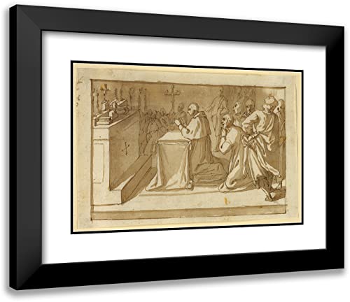 ArtDirect Workshop of Cesare Nebbia 24x17 Black Modern Frame and Double Matted Museum Art Print Titled - Saint Charles Borromeo Venerating the Relics (C. 1604)