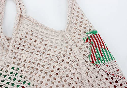 Fairycore Hobo Bag Y2K Fairy Grunge Strawberry Crochet Tote Bag Aesthetic Indie Shoulder Handbags Mesh Purse Accessory (Green,21.5"x12.5")
