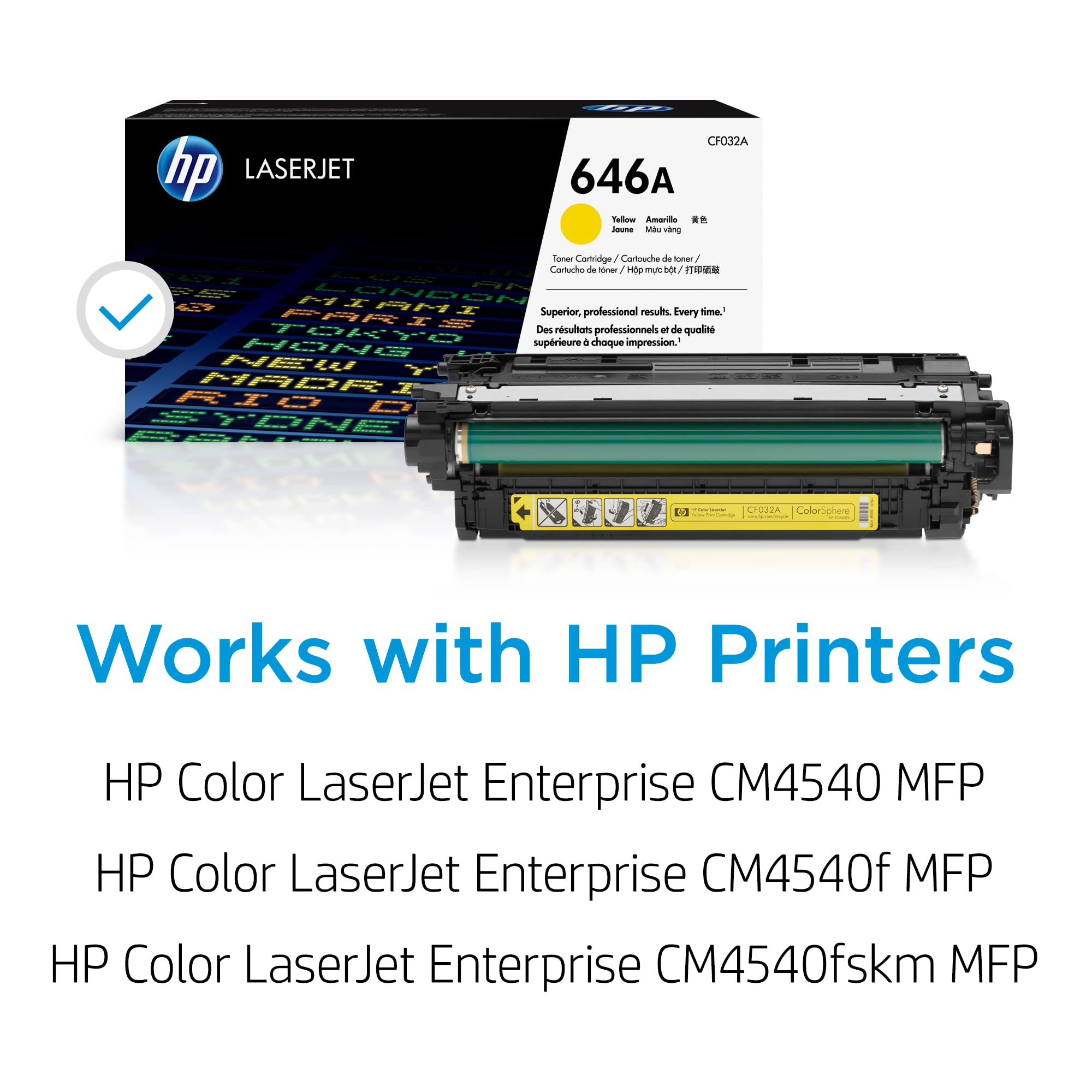 Original HP 646A Yellow Toner Cartridge | Works with HP Color LaserJet Enterprise CM4540 MFP Series | CF032A