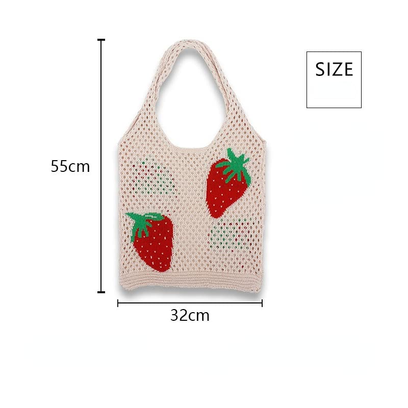 Fairycore Hobo Bag Y2K Fairy Grunge Strawberry Crochet Tote Bag Aesthetic Indie Shoulder Handbags Mesh Purse Accessory (Green,21.5"x12.5")