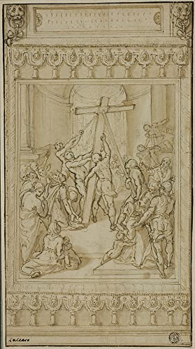 ArtDirect Cesare Nebbia 15x24 Black Modern Frame and Double Matted Museum Art Print Titled - Saint Helena Kneeling Before the True Cross (C. 1582)
