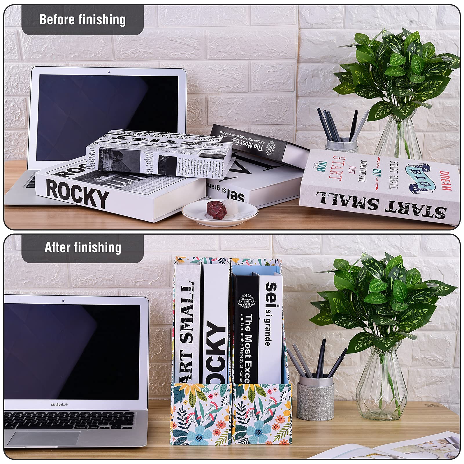 SUIN 2 Packs Foldable Magazine-File Holder, Seamless Floral Designered File-Boxes Desk File Organizer for Office/Home/School